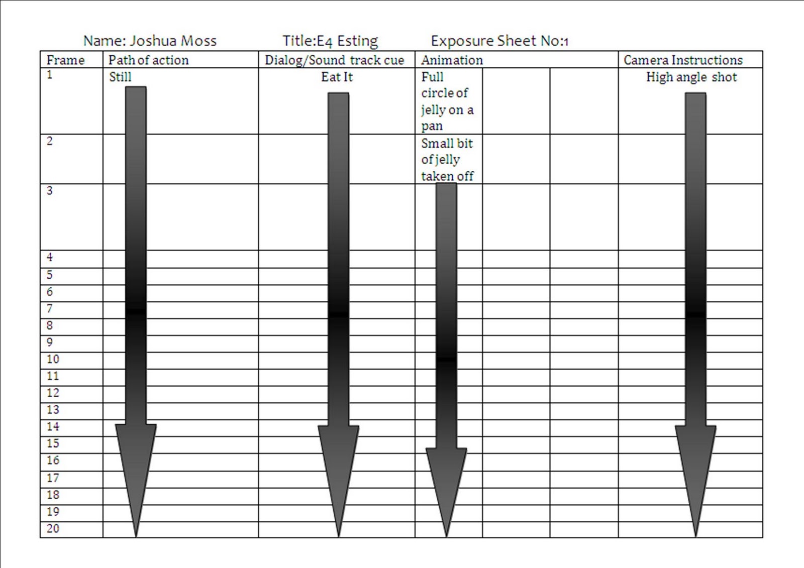JL01 Joshua Moss Stop Motion Animation: Jelly Stop Motion Dope Sheet