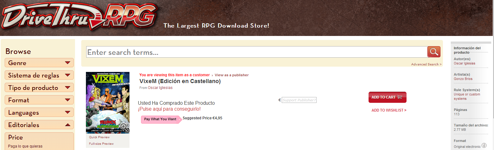 Psitopía: VixeM en DriveThruRPG