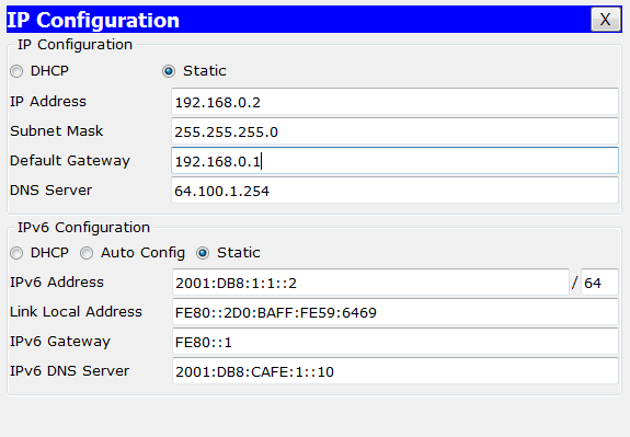 CISCO{KSN}: 7.3.2.9 DNS SERVER DEFAULT GATEWAY