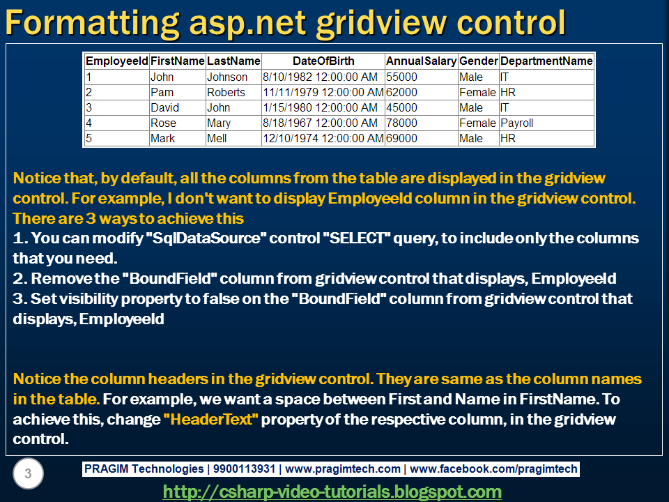 Sql Server Net And C Video Tutorial Part 7 Formatting Gridview Control