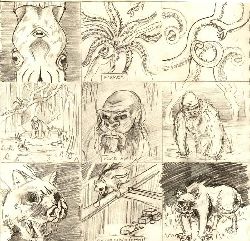 Jake LaGory- illustrator: Cryptozoology Coloring Book- Preview thumbnails