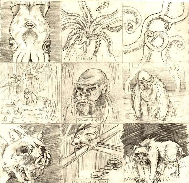 Jake LaGory- illustrator: Cryptozoology Coloring Book- Preview thumbnails