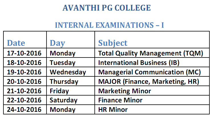 Students Kingdom: Internal Examinations Time Table