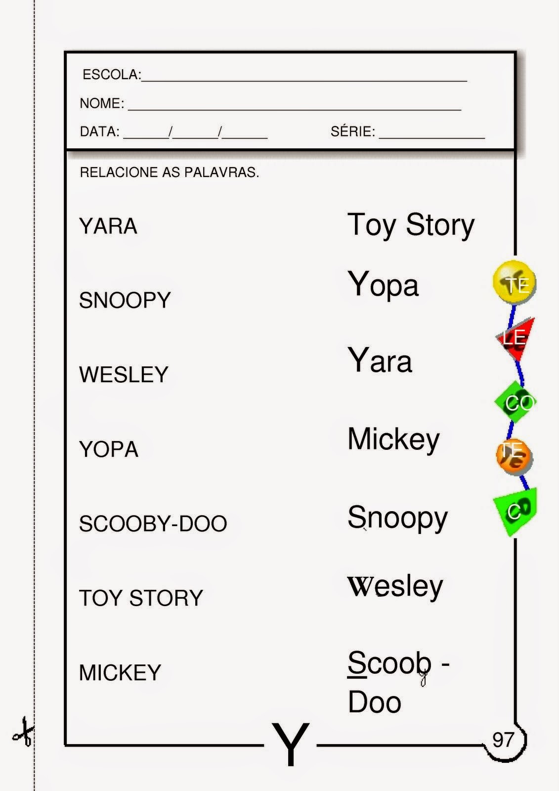 Atividades com a letra Y para Alfabetização