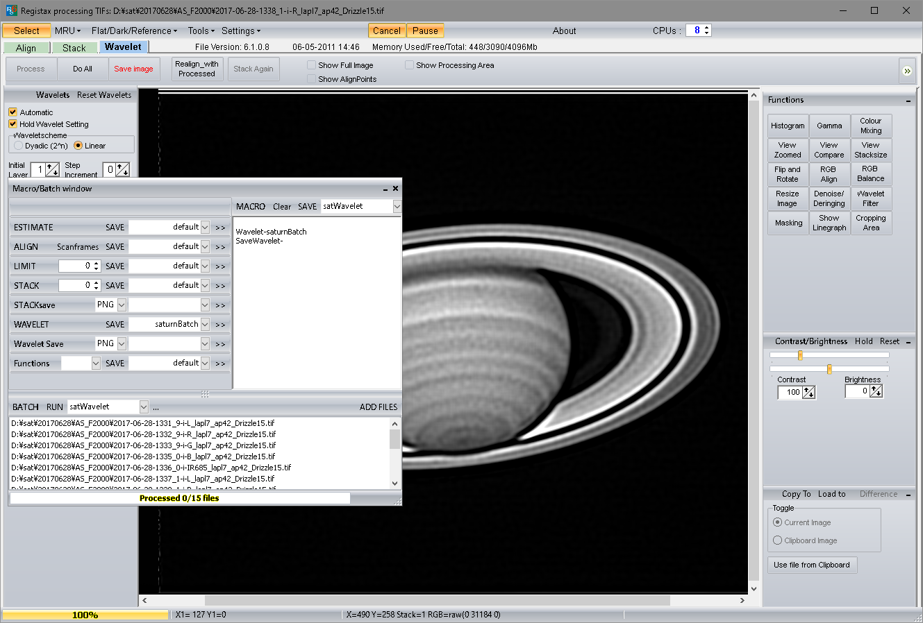 iwaLab: Registaxのwavelet一括Batch処理