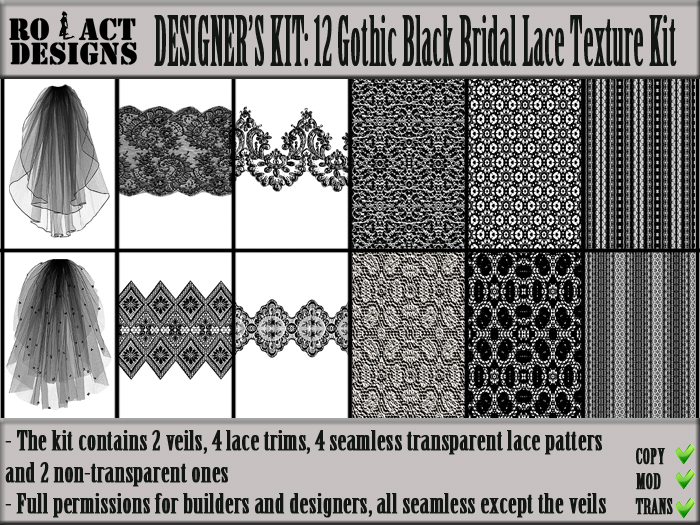 Ro!Act Designs: ..::RO!ACT::..DESIGNS Designer's Kit: 12 Black Bridal ...