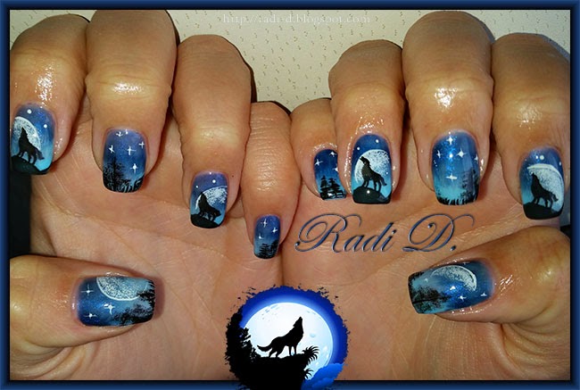It`s all about nails: Wolf and a moon