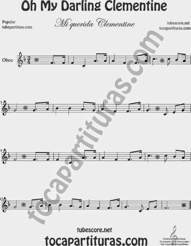 tubescore: Oh My Darling Clementine Sheet Music for Flute, Violin, Alto ...