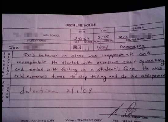 Blank Detention Slip Pink