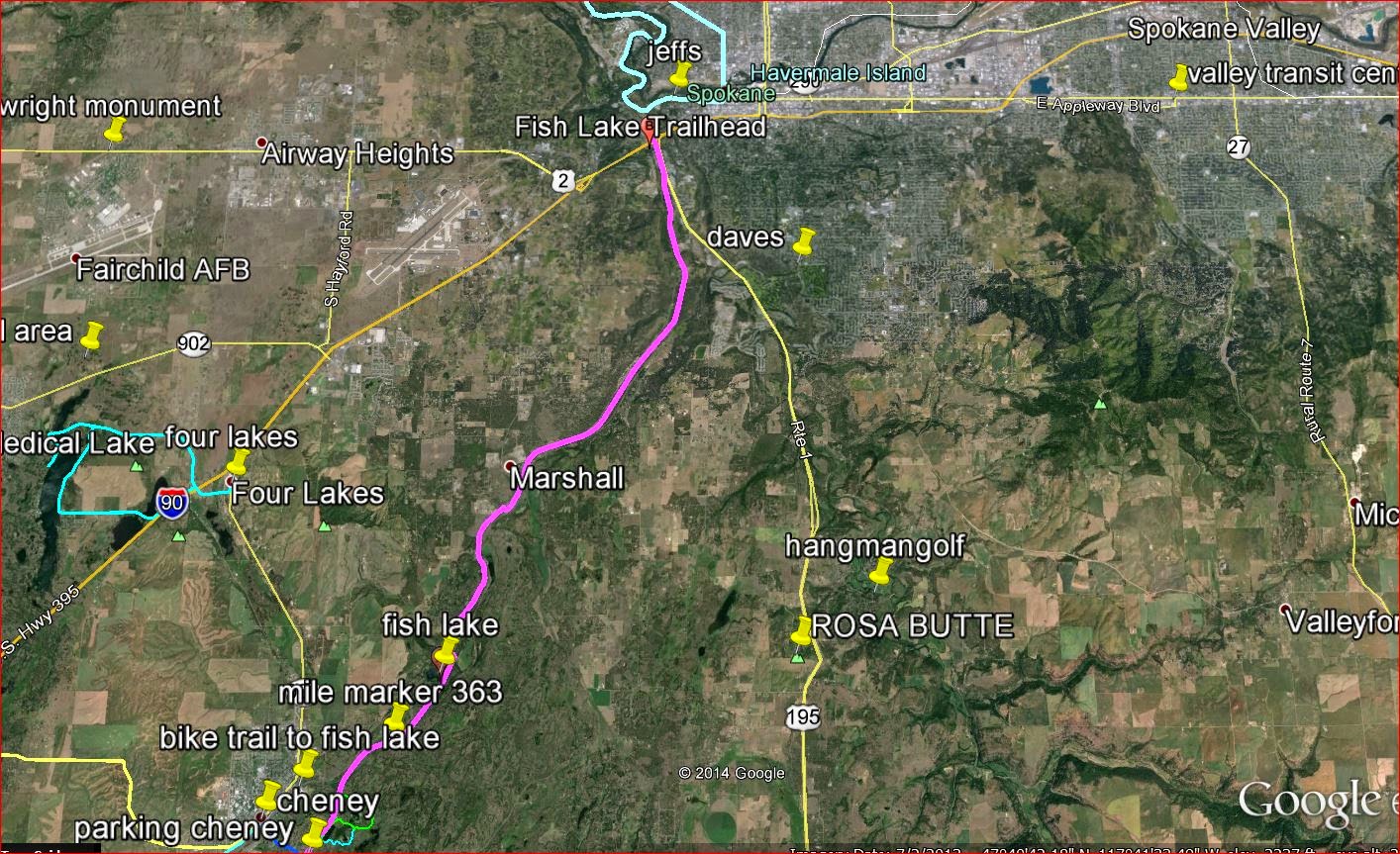 Hike and bike Spokanes nature, geology, and history.: Fish Lake Bike Trail