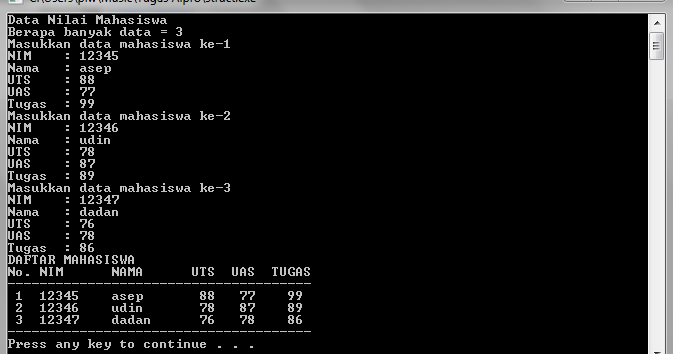 Membuat Data Mahasiswa menggunakan Array of Record