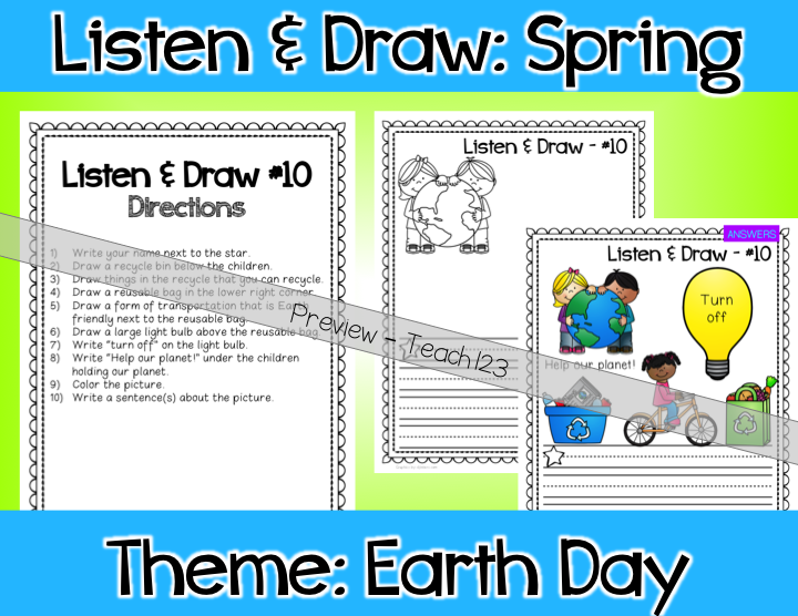 Listen & Draw: Spring, Earth Day, Easter, Weather and FREEBIE | Teach123