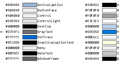 Winform SystemColors Color Table
