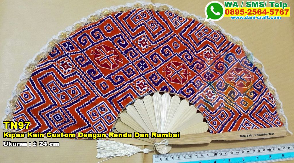Kipas Kain Custom Dengan Renda Dan Rumbai | Souvenir Pernikahan