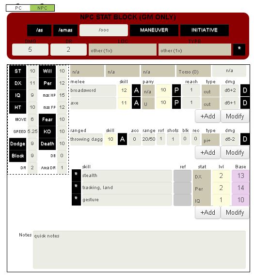 Virtual Table Topping: GURPS on roll20 Sheet: NPC stat block