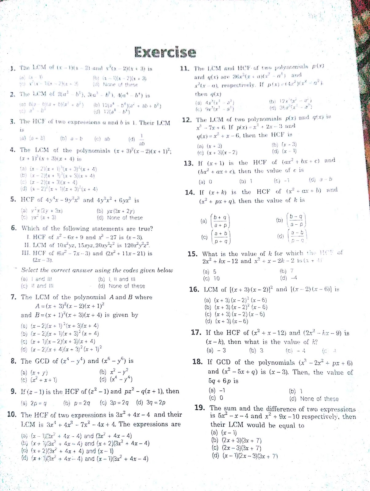 HCF AND LCM OF POLYNOMIALS math capsule