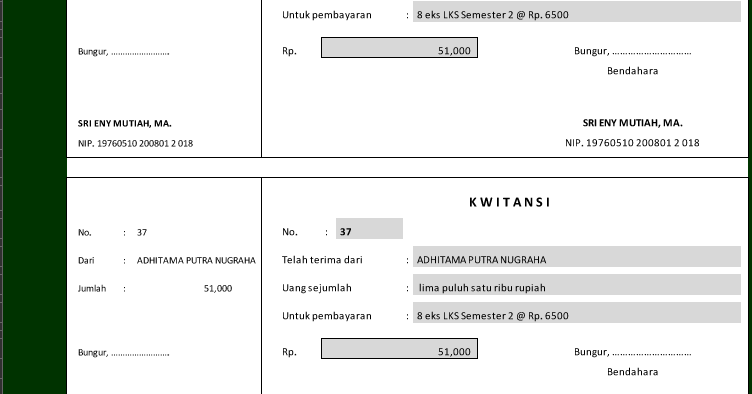 Format Kwitansi Kosong Excel Otomatis Siap Print | Administrasi Sekolah ...