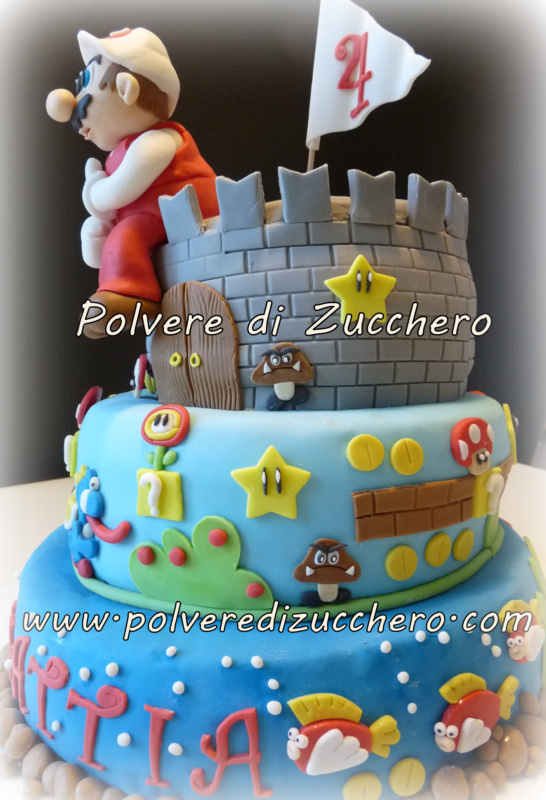 Torta Super Mario Bros: pesci, funghetti e draghetto per il mio ometto ...
