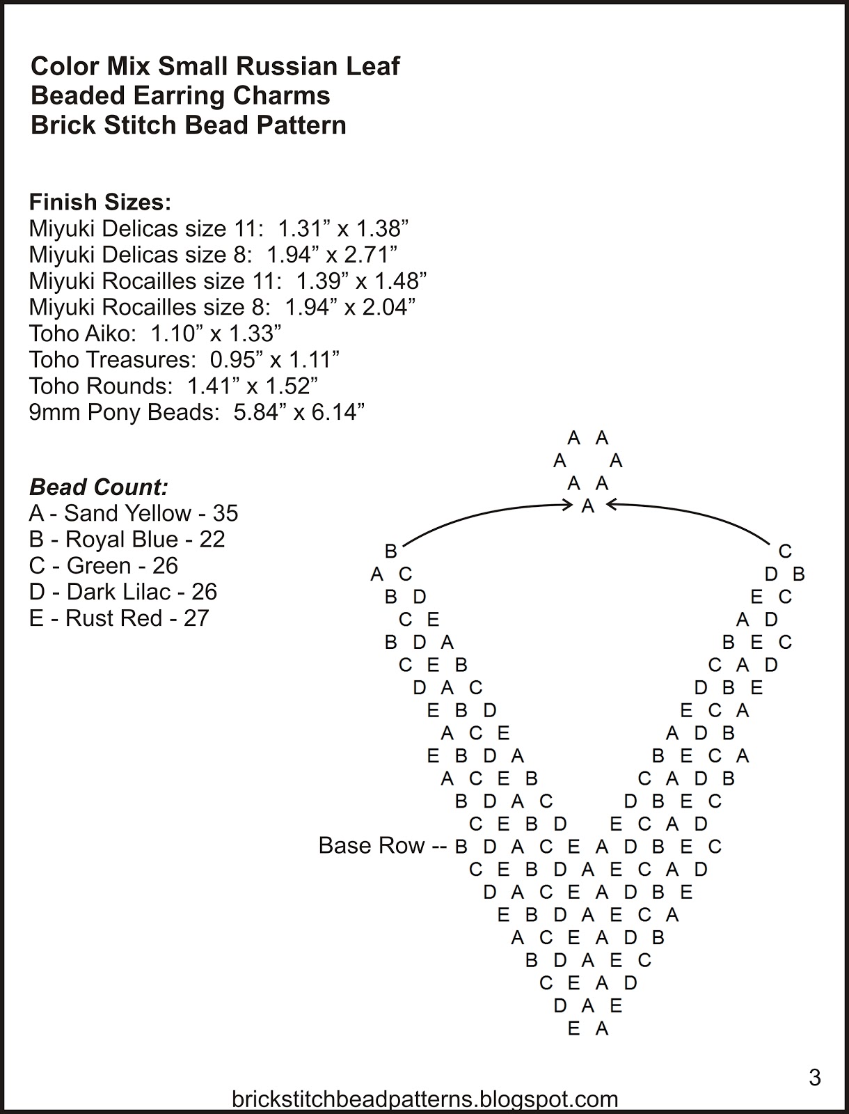 Brick Stitch Bead Patterns Journal: Free Color Mix Small Russian Leaf ...