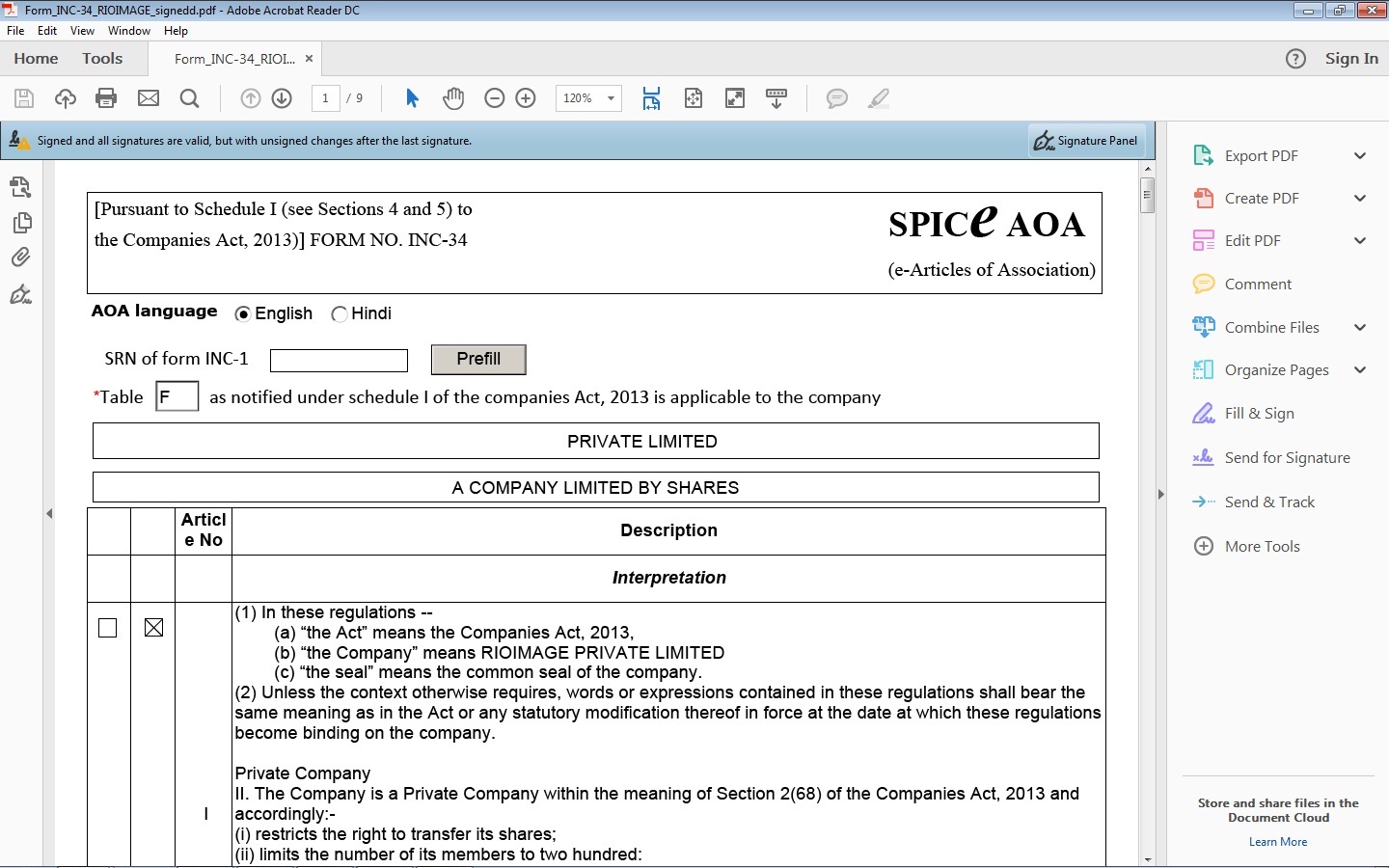 Corporate Updates: Draft Documents For Incorporation of Company Using ...