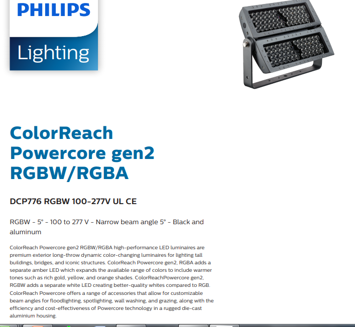 PHILIPS - ColorReach Powercore gen2 RGBW/RGBA - DCP776 RGBW 100-277V UL ...