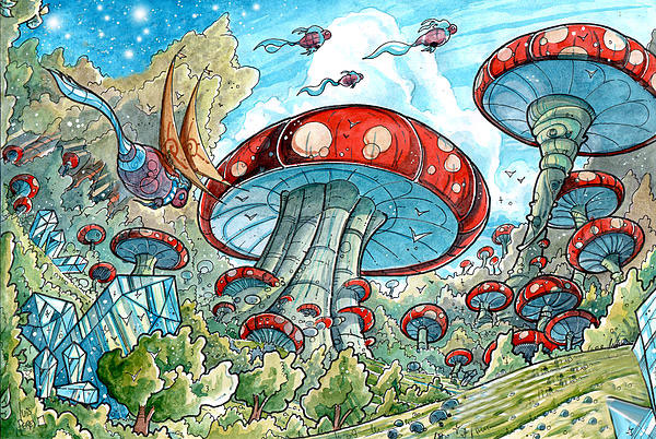 Mushroom Drawings - The Magic Art of Mushrooms