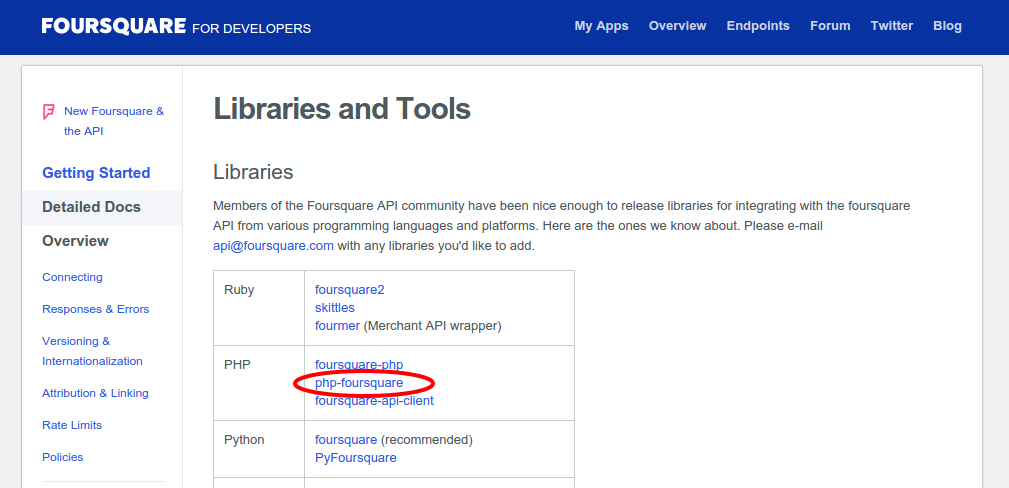 Knowledge Corner: FourSquare API integration with PHP website