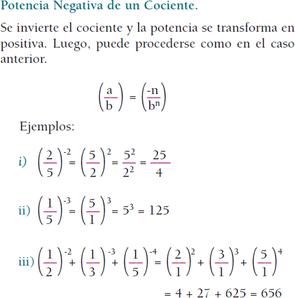 POTENCIA DE UNA DIVISION EJEMPLOS Y EJERCICIOS RESUELTOS DE EXPONENTES
