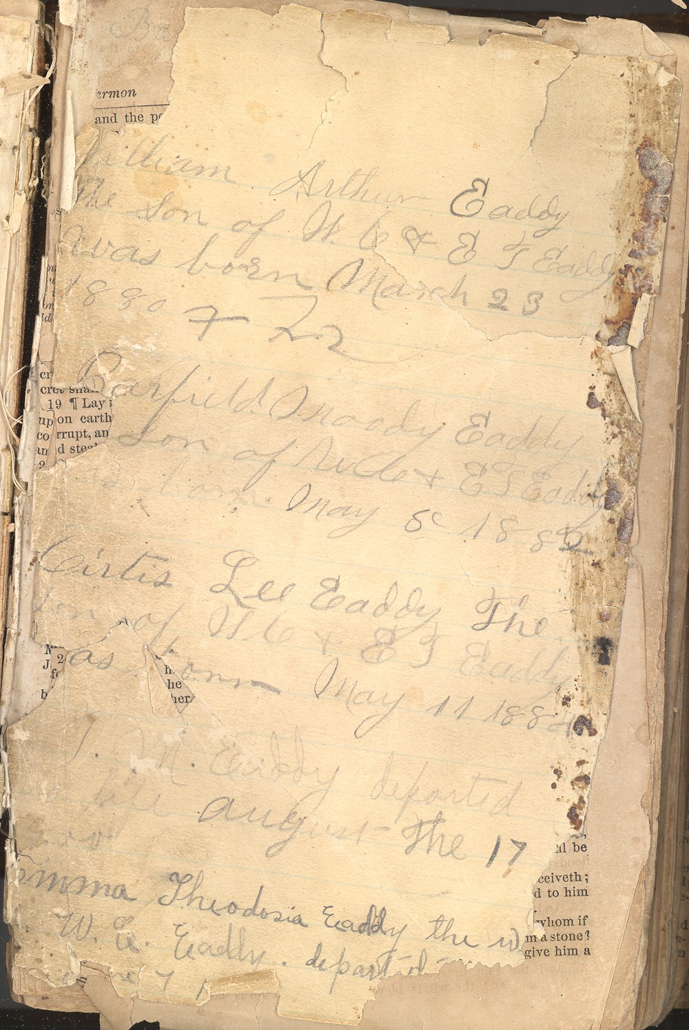 Tess's Tree: James Henry Eaddy (1871-1937) Bible Records