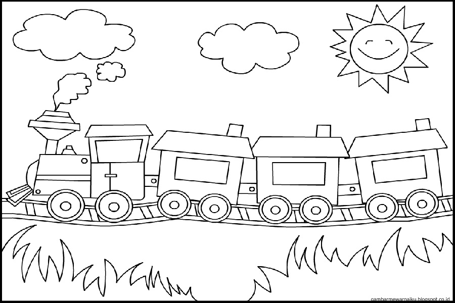Mewarnai Kereta Transportasi Alat Trem Sketsa Colouring Menggambar ...