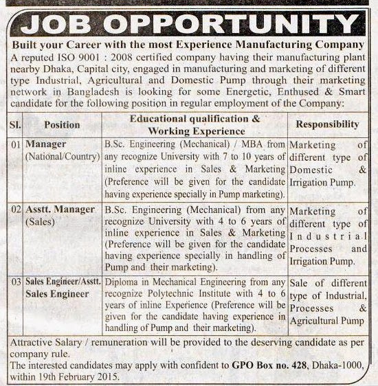 All Newspaper Jobs: Manufacturing Company, Position: Manager (National ...