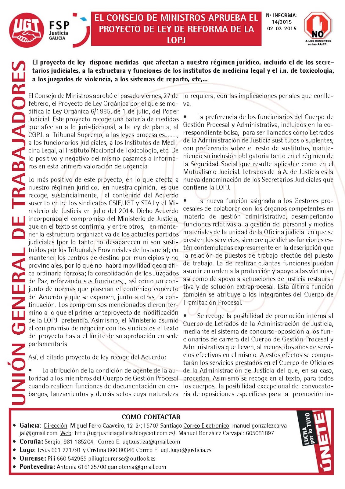 EL CONSEJO DE MINISTROS APRUEBA EL PROYECTO DE LEY DE REFORMA DE LA LOPJ
