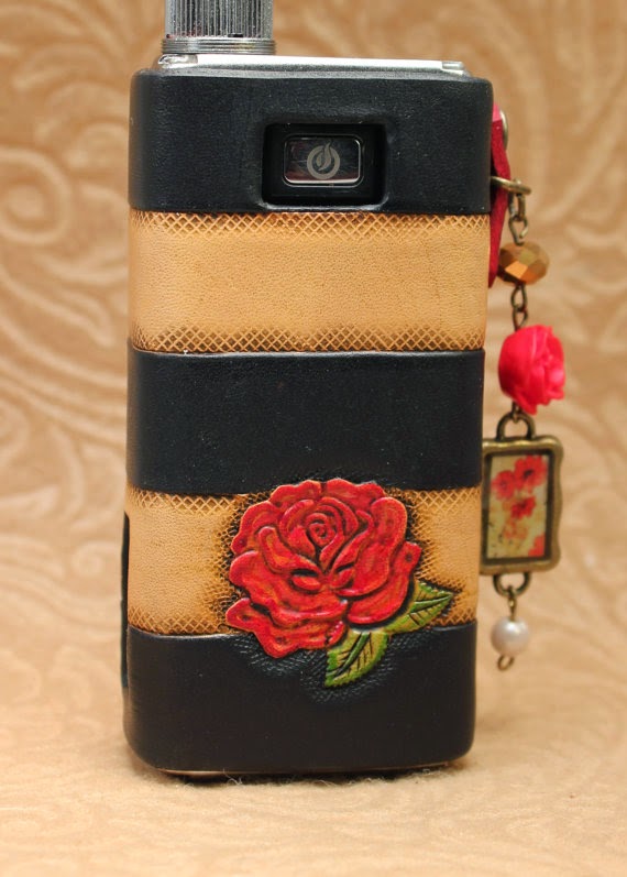 Smexy Vapes: Black and White Rose MVP Leather Vaping Sleeve Case Wrap