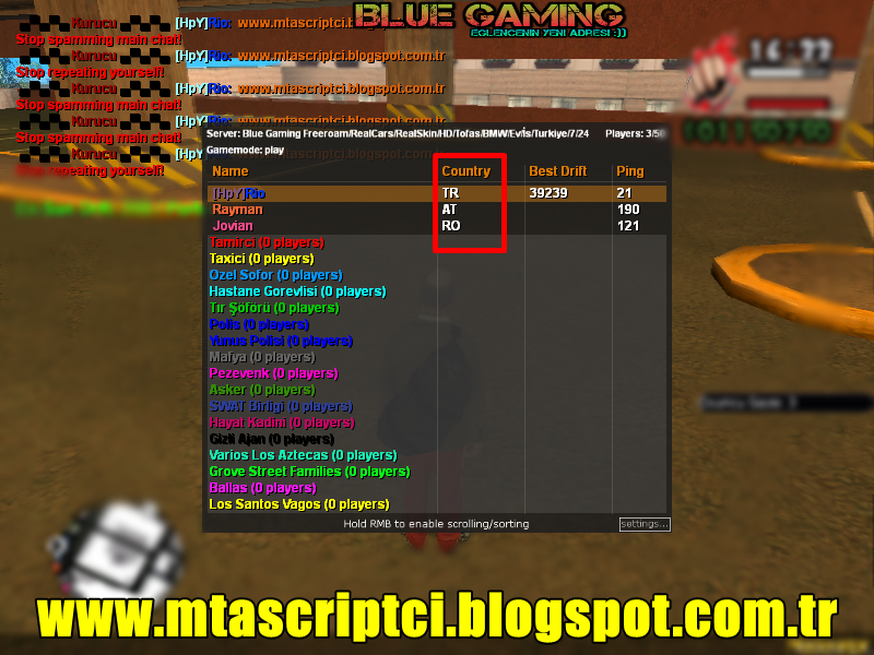 Scoreboard Ülke Scripti - Multi Theft Auto