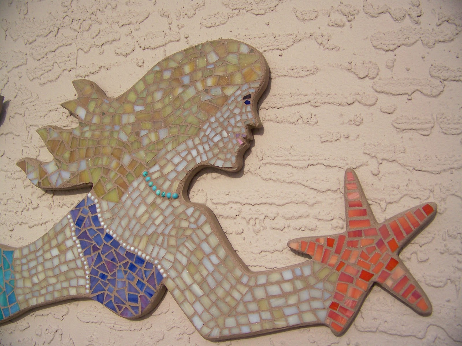 Blue Wave Glass: Mosaic Mermaid Wall Art - Beach Home Decor