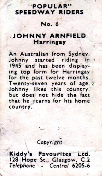 Speedway Archive: Kiddy's Favourites Popular Speedway Riders 1950