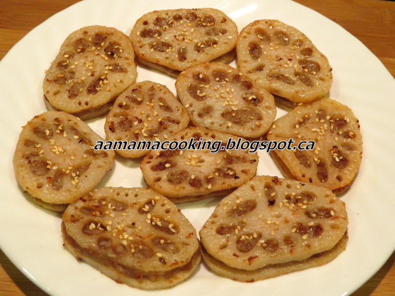AA mama: 氣炸鍋蓮藕豬肉餡餅 Air Fryer Lotus Root Cake