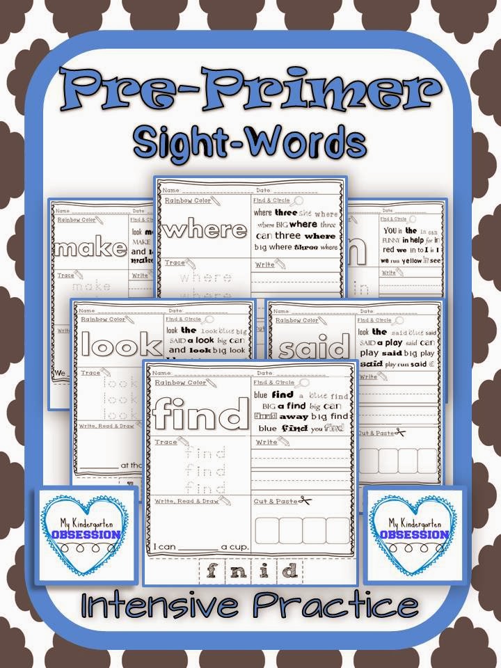 My Kindergarten Obsession : Pre-Primer Sight Word Intensive Practice