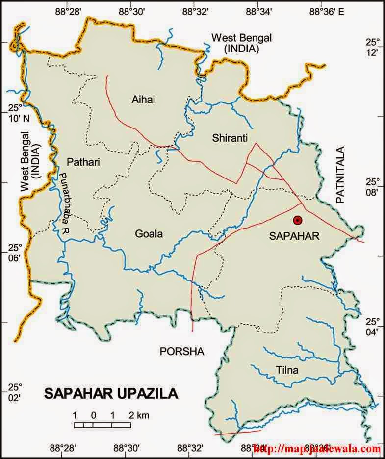 Sapahar Upazila Map, Naogaon District, Bangladesh