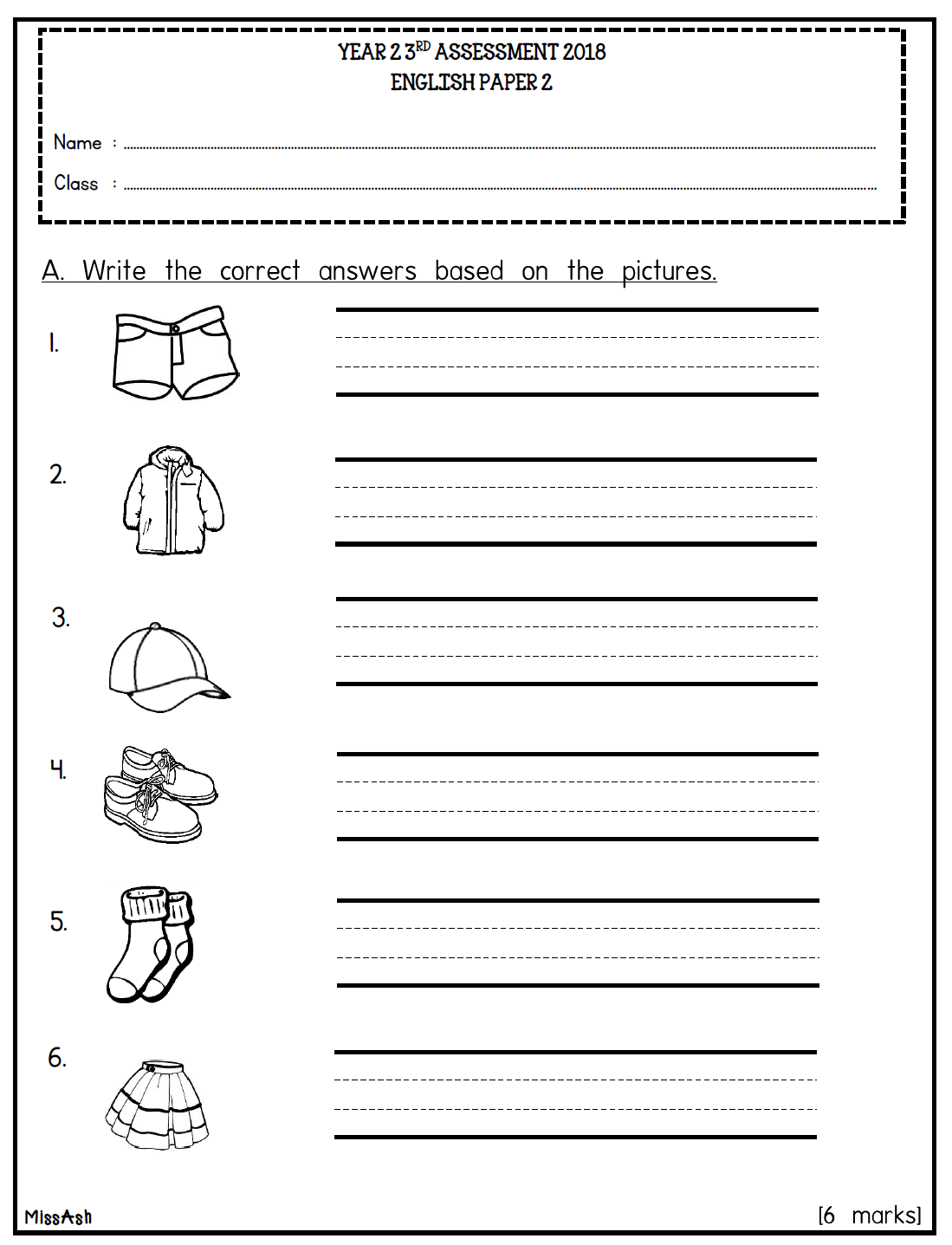 ASH THE TEACHER: YEAR 2 AUGUST ASSESSMENT PAPER 1 & 2