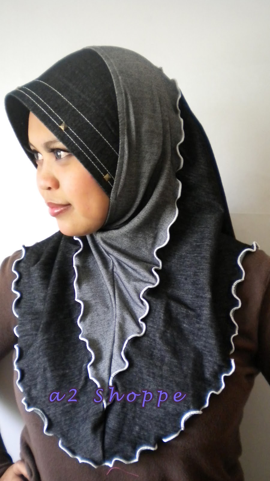 A2 shoppe: Tudung Ekspress Button Denim & Tudung Renda