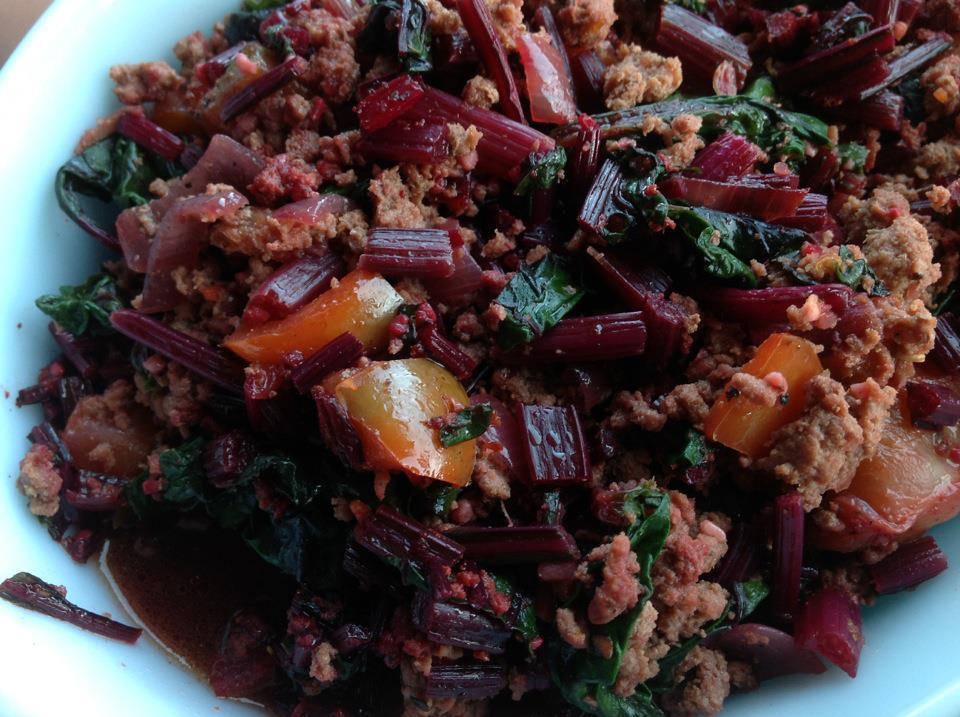 MaMa Ko's Kitchen 高妈妈小天地: Ground turkey Beet green stir fried-