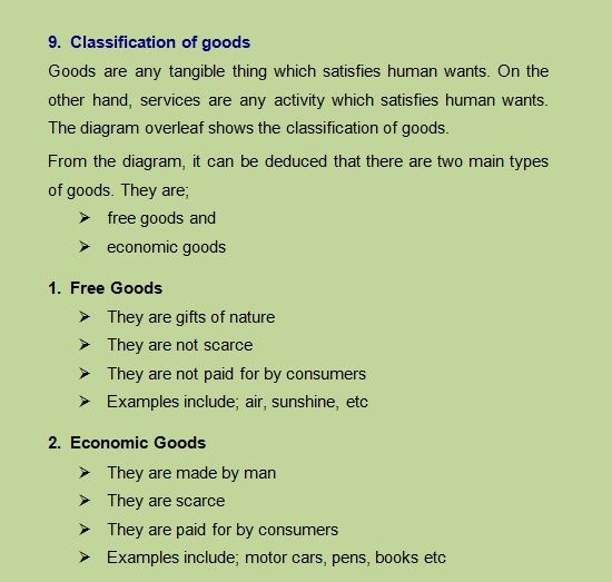 Some Basic Concepts: Classification of Goods