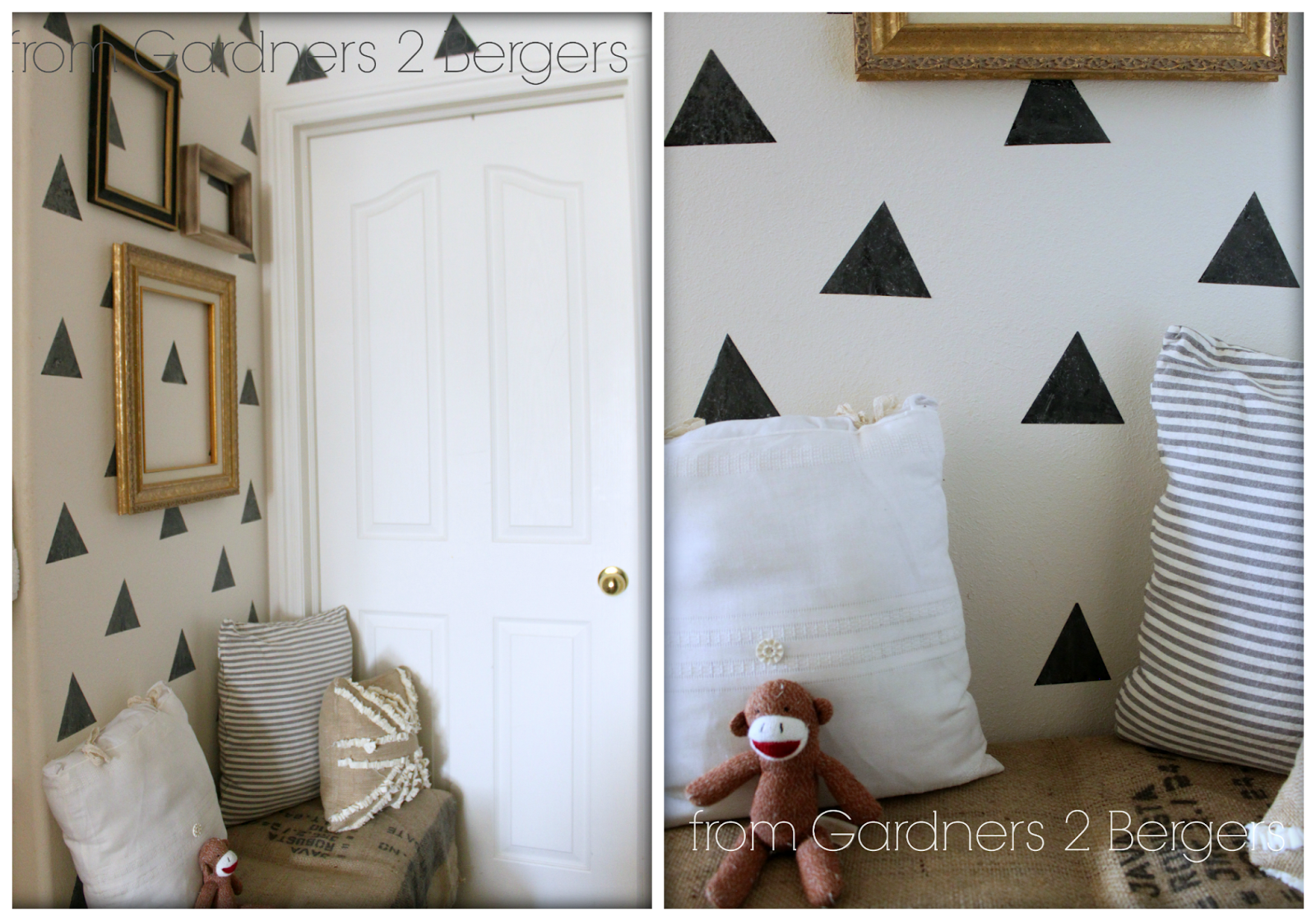 from Gardners 2 Bergers: Easy Niche Update: DIY Triangle [Faux] Wallpaper