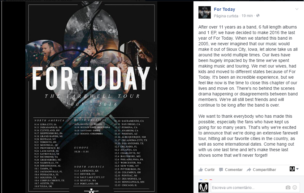For Today encerra as suas atividades e anuncia tour de despedida ~ MCORE