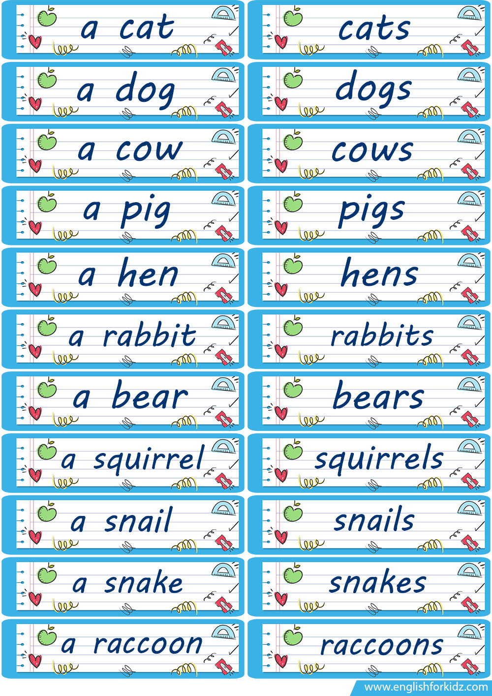 Singular And Plural Nouns Flashcards