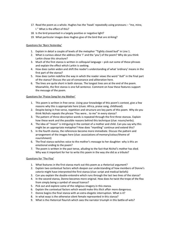 Year 9 Unseen Poetry Revision: Year 9 Unseen Poetry Revision