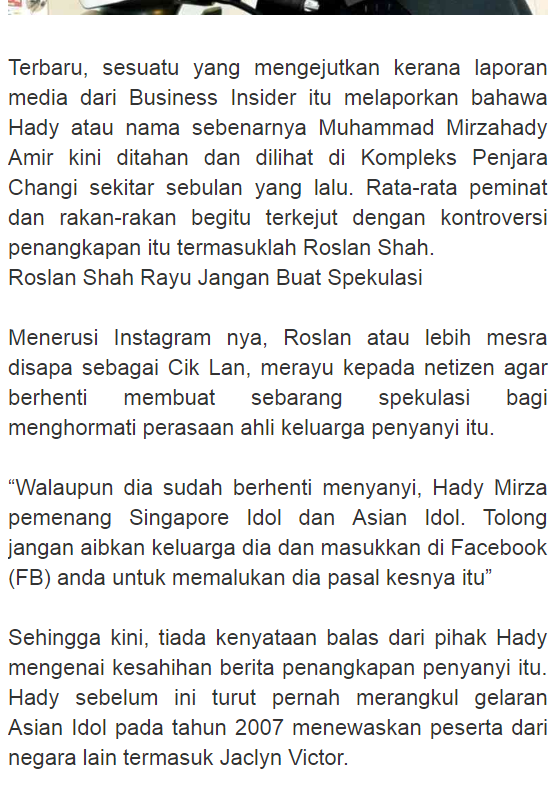 Bekas Juara Singapore Idol, Hady Mirza Dah Sebulan Dipenjarakan | TOP ...