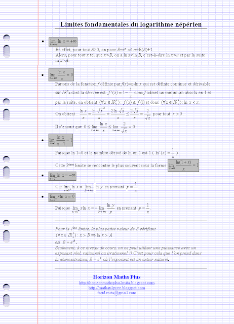 Limites fondamentales du logarithme népérien