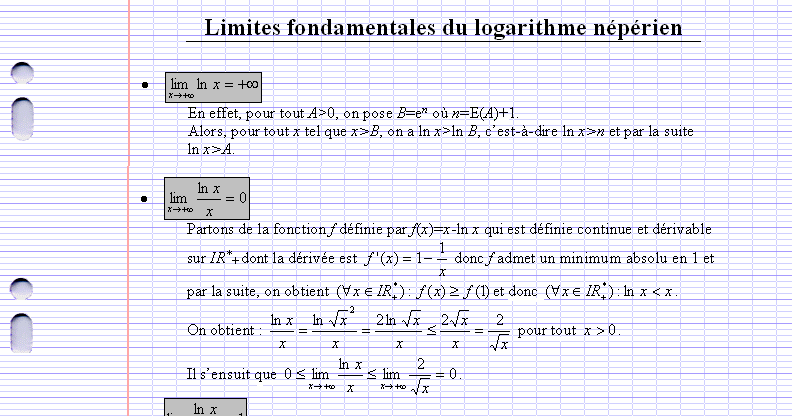 Limites fondamentales du logarithme népérien